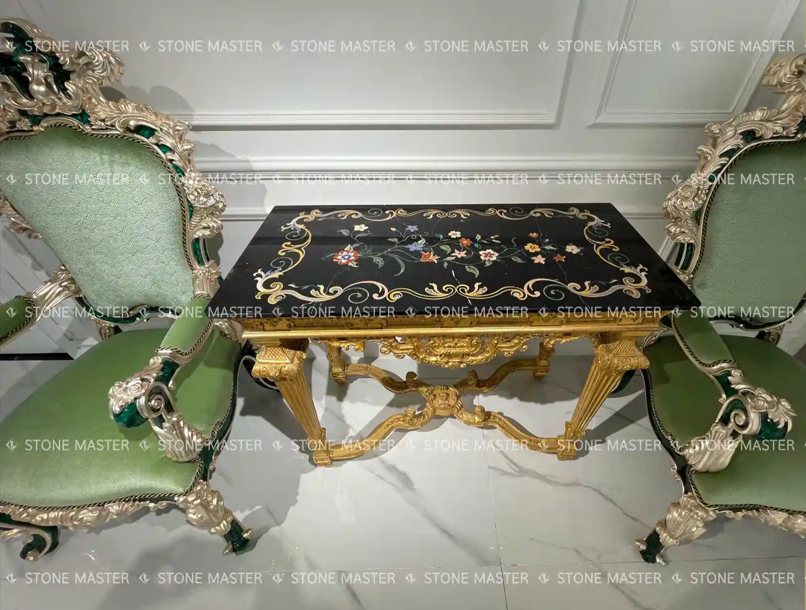 Marble Inlay Table with Pietra Dura Art