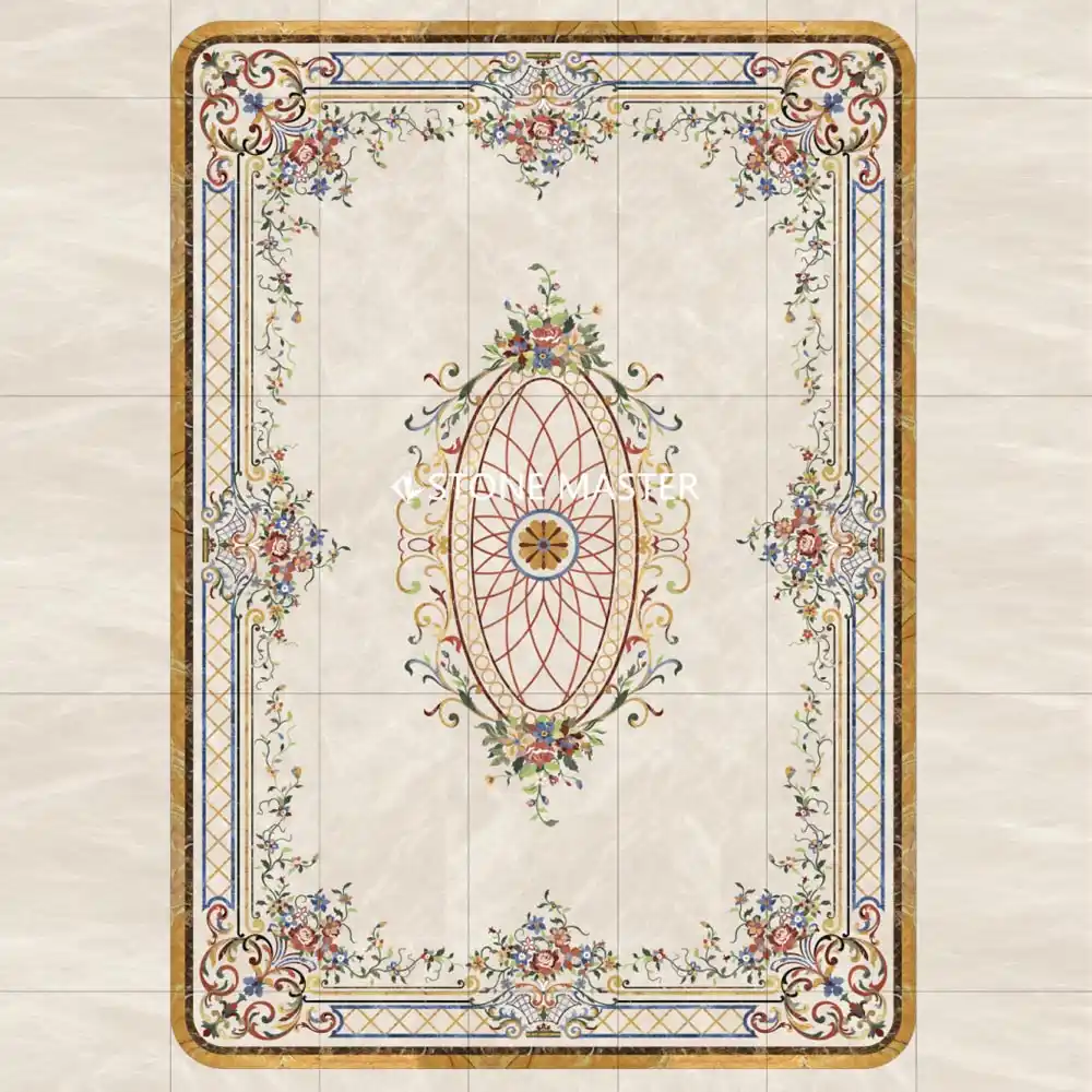 Marble Inlay Flooring Designer Floor Classic Style Medallion